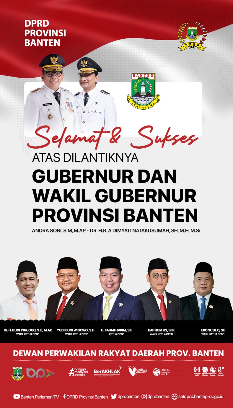 Dewan Perwakilan Rakyat Daerah Provinsi Banten Mengucapkan Selamat & Sukses Atas Dilantiknya ...